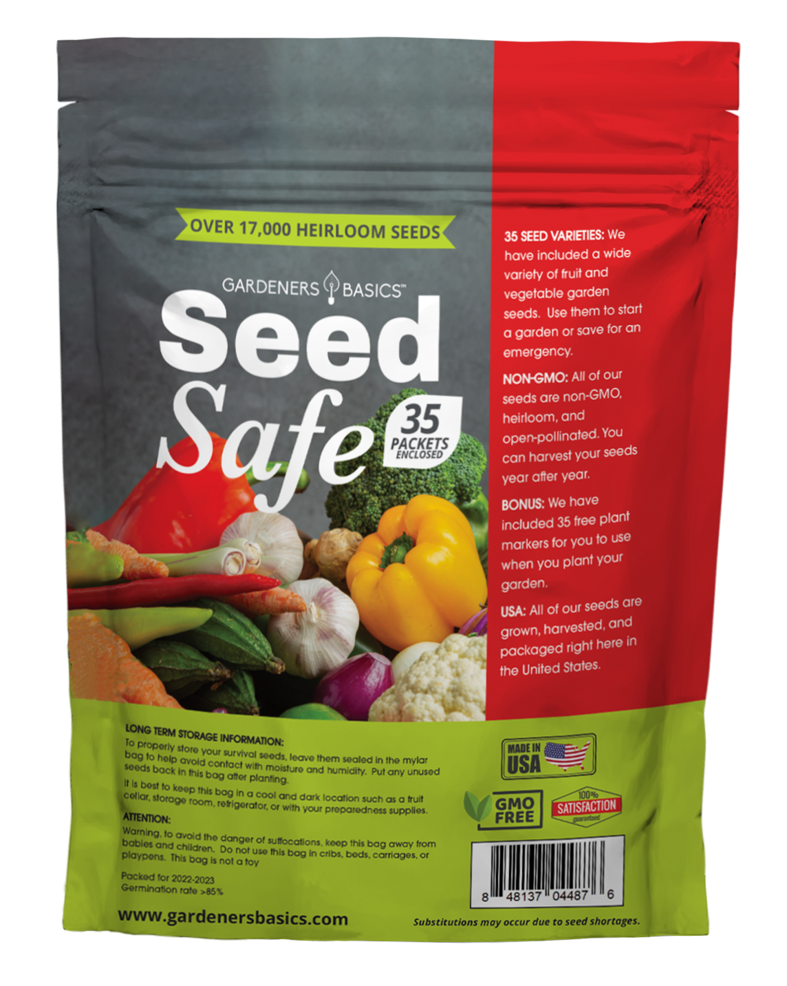 Gardeners Basics Seed Safe Survival Seed Kit - 35 Variety Pack