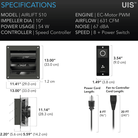 AC Infinity AIRLIFT S10 Ventilation Fan, 10"