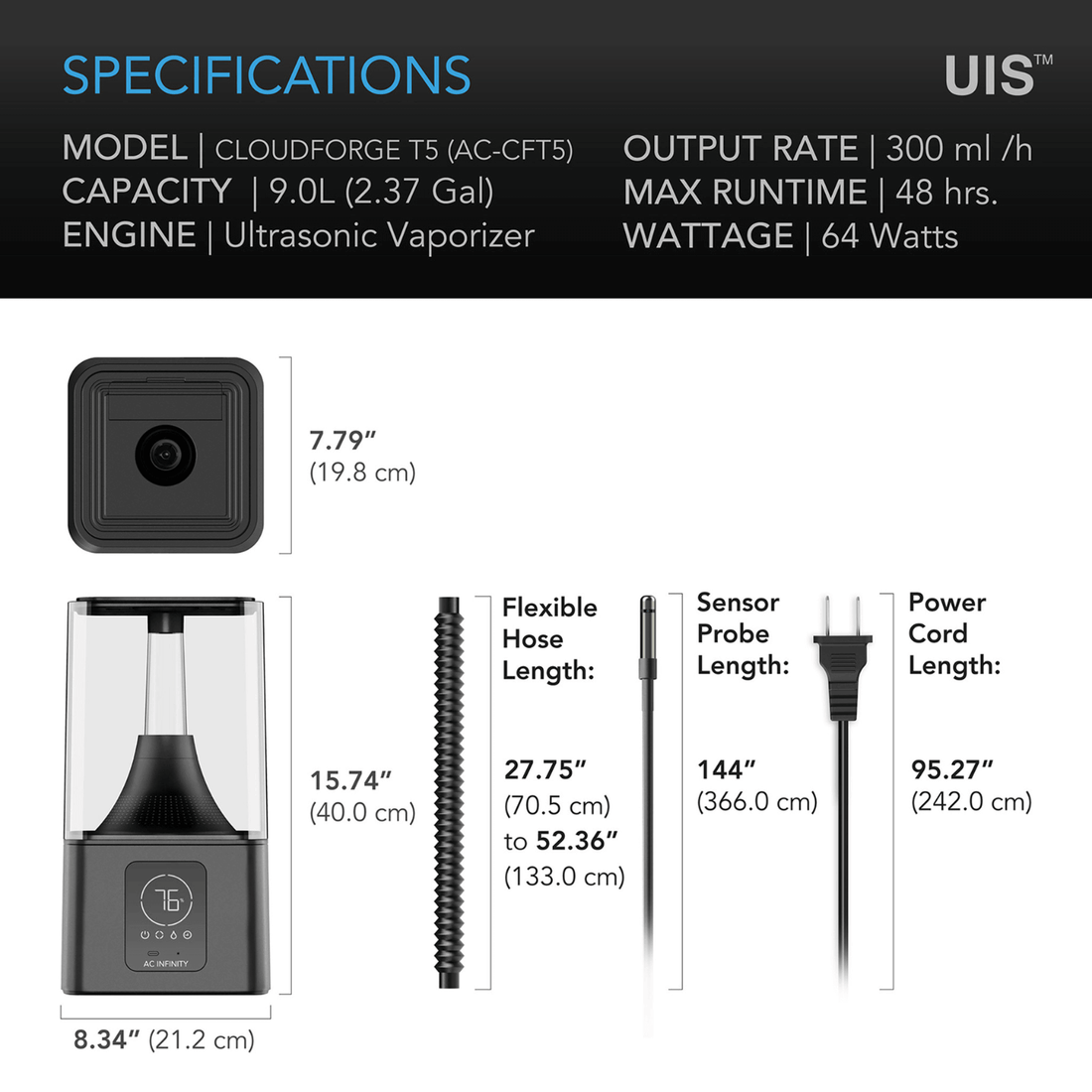 AC Infinity CLOUDFORGE T5 Plant Humidifier 9L