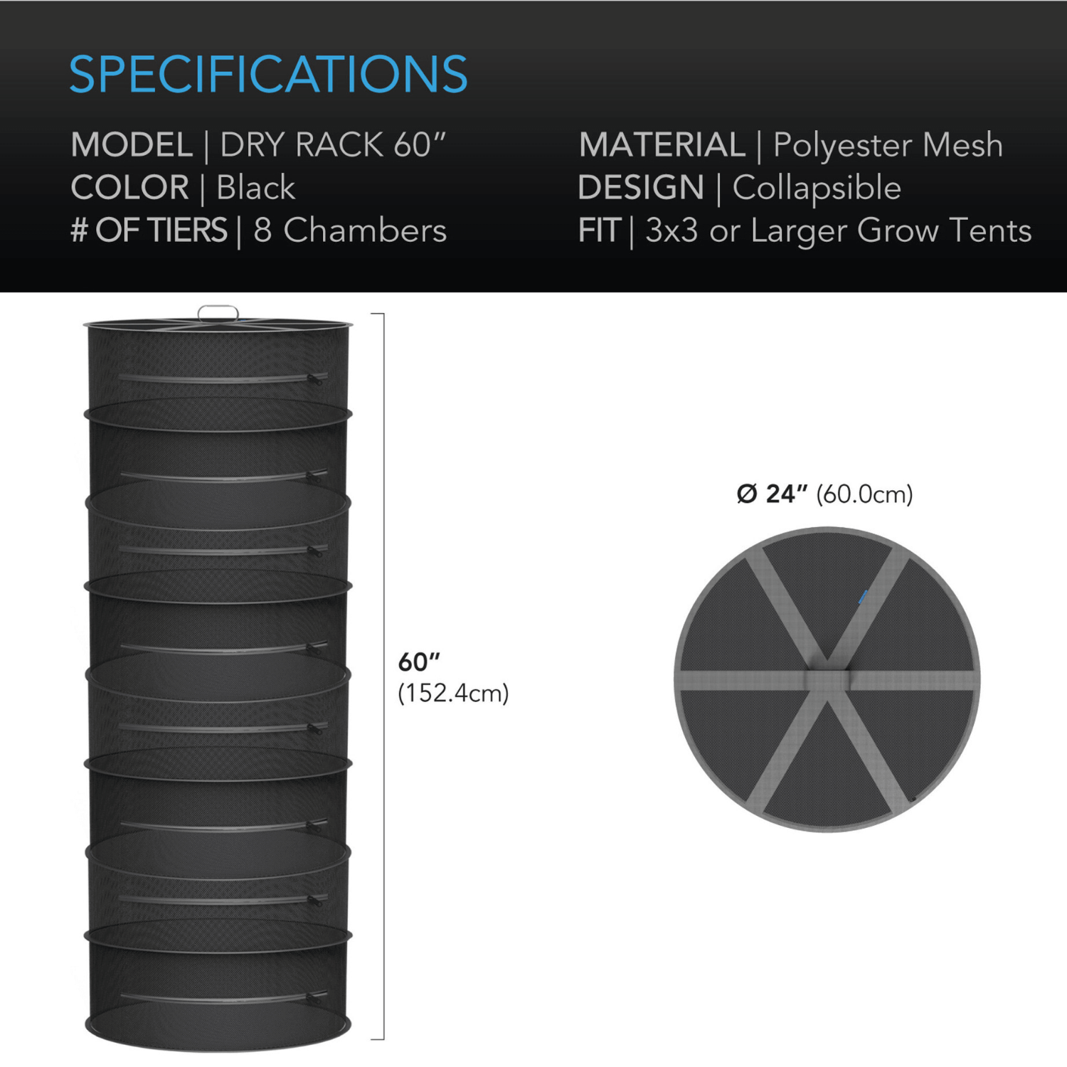 AC Infinity Hanging Herb Drying Rack, 24 in. Diameter, Eight Tiers