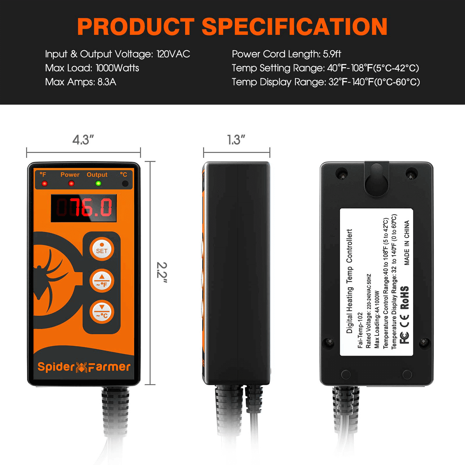 Spider Farmer 10" x 20.75" Seedling Heat Mat and Controller Set