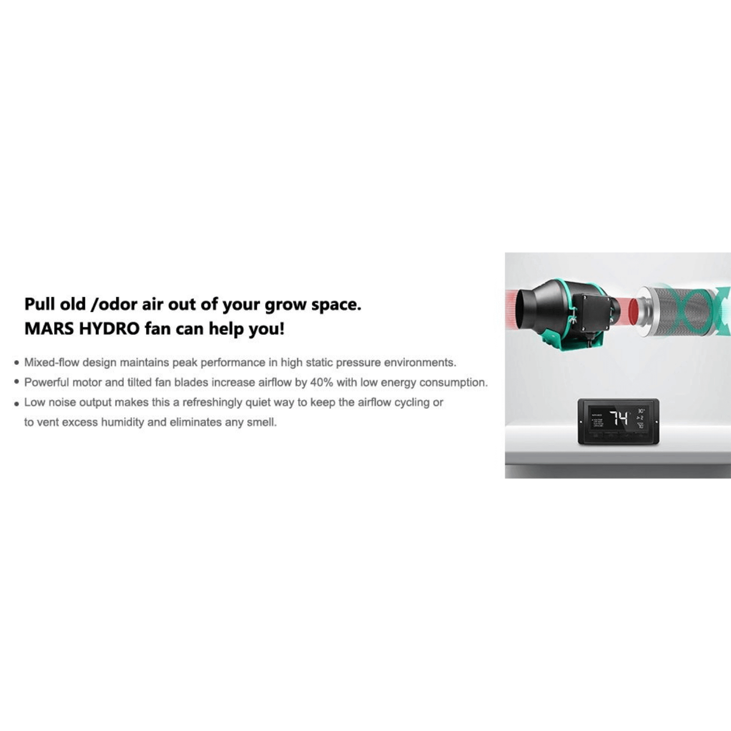 Mars Hydro 4" Inline Duct Fan and Carbon Filter Combo with Temperature